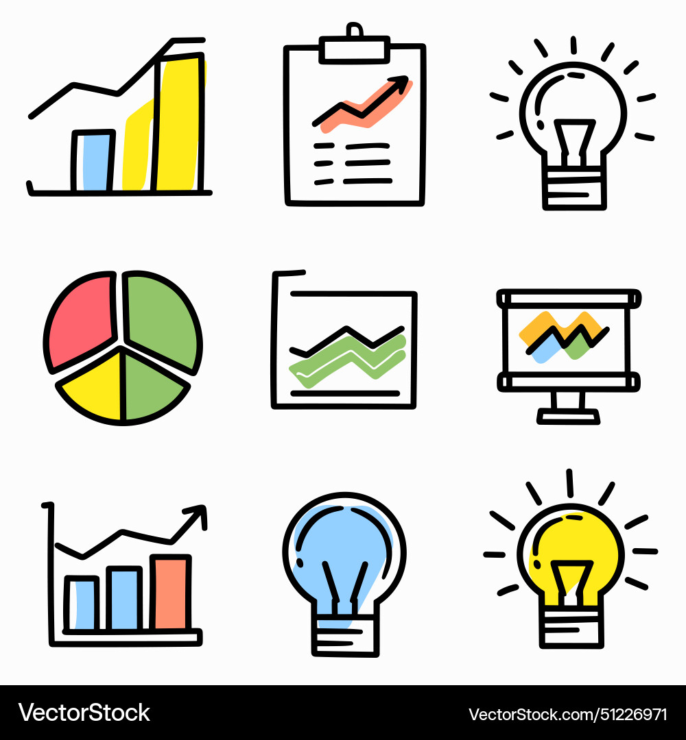 Set business icons featuring pie chart clipboard Vector Image