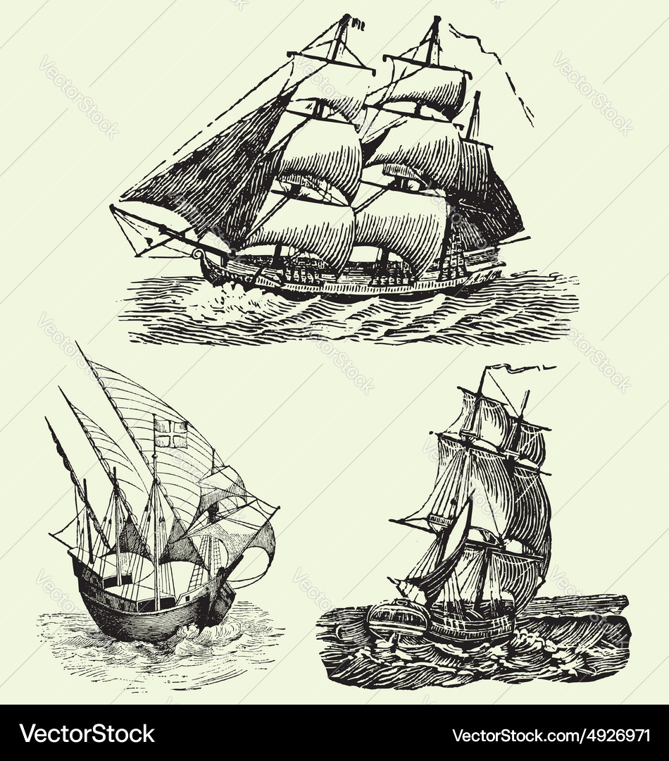 Vintage hand drawn ships Royalty Free Vector Image