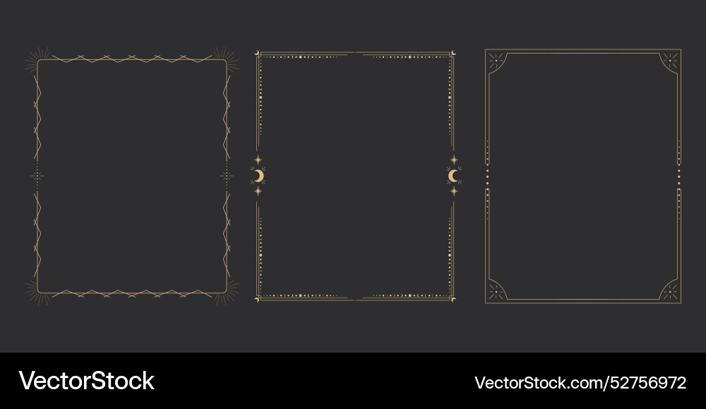 Gold celestial minimal esoteric frame thin line Vector Image