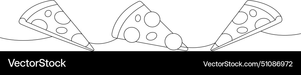 Italian pizza slices one line continuous drawing Vector Image