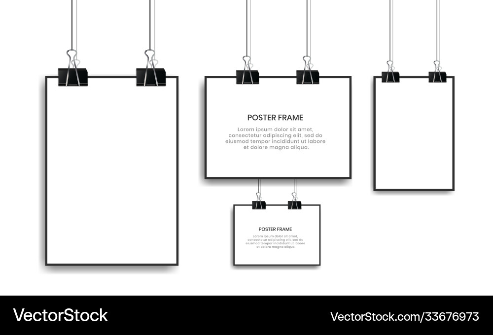 Blank white poster hanging with binder clips Vector Image