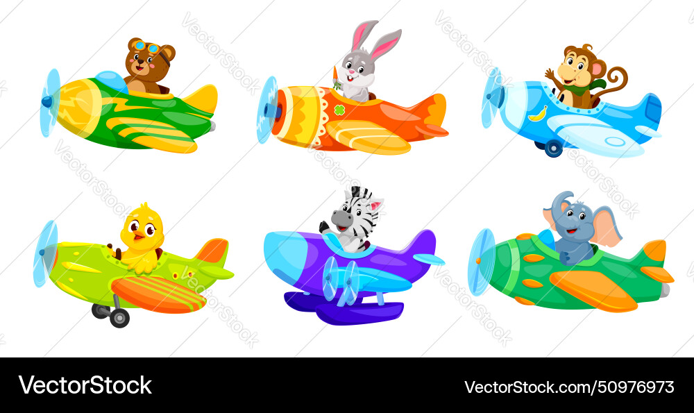 Cute Baby Animals Flying on Airplanes Royalty Free Vector
