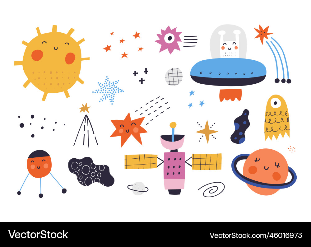 Hand drawn outer space elements collection Vector Image