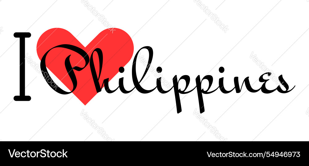 I love philippines hand drawn letters with red Vector Image