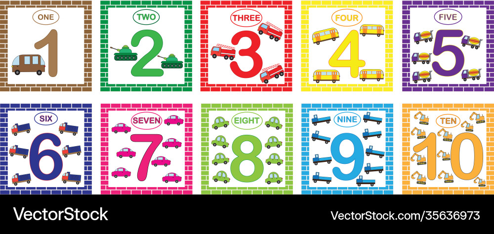 Learning numbers mathematics with cars transport Vector Image