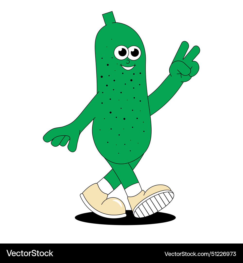 Summer vegetable cucumber retro groovy character Vector Image