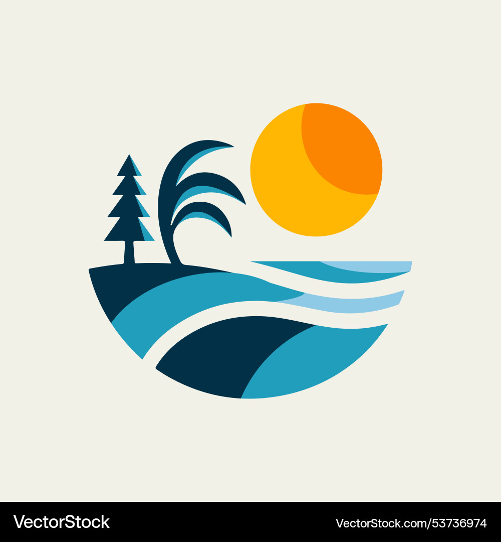 Beach logo with sunset Royalty Free Vector Image