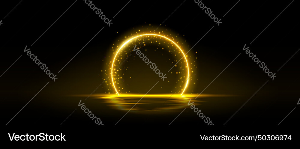 Yellow neon round frame with sparkle glitter Vector Image
