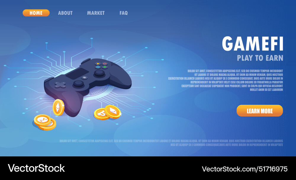 Gamefi play-to-earn isometric Royalty Free Vector Image