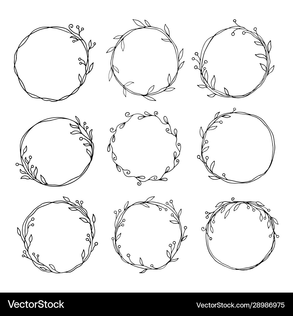 Hand drawn set circle floral frame Royalty Free Vector Image
