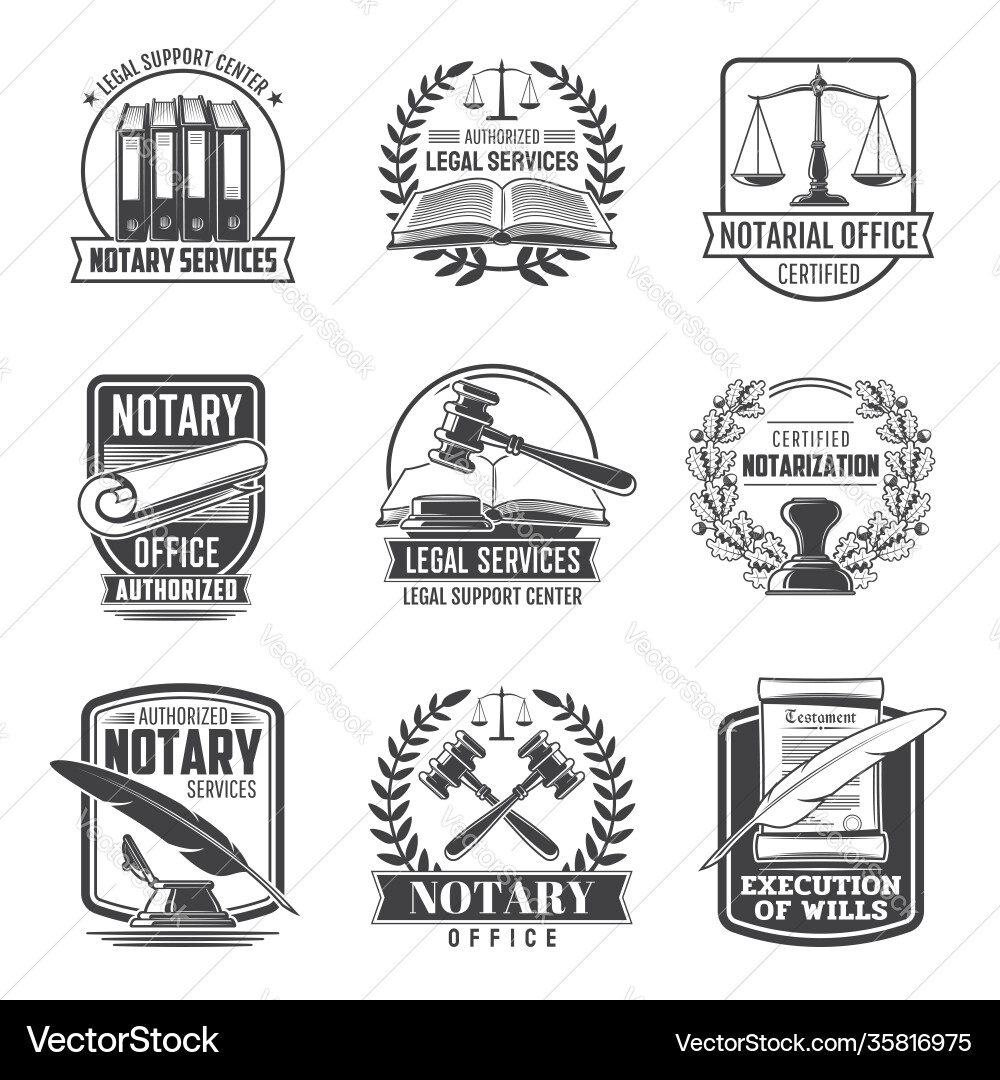 Notary service notarial office icons set Vector Image