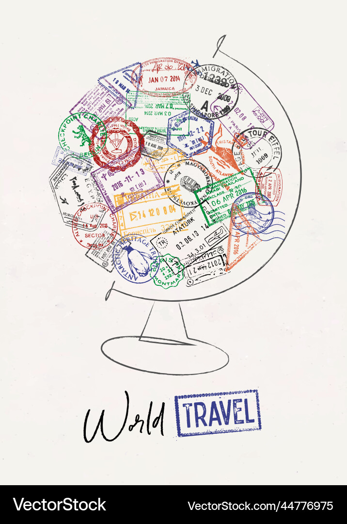 Passport stamp globe poster Royalty Free Vector Image
