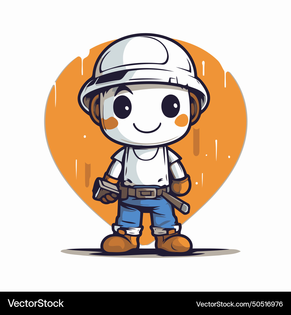 Cute cartoon worker with helmet and tool belt Vector Image