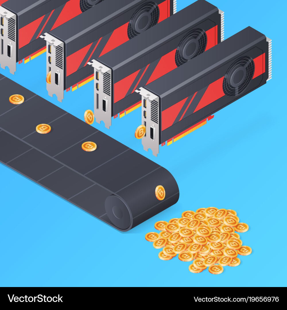 Gpu mining bitcoin concept isometric Royalty Free Vector