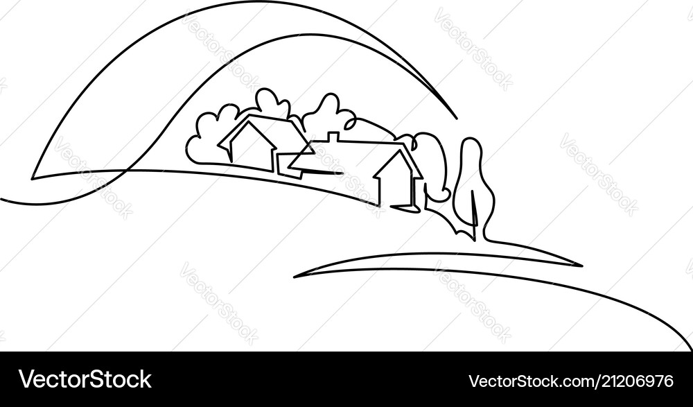Hillside Village Drawing Royalty Free Vector Image