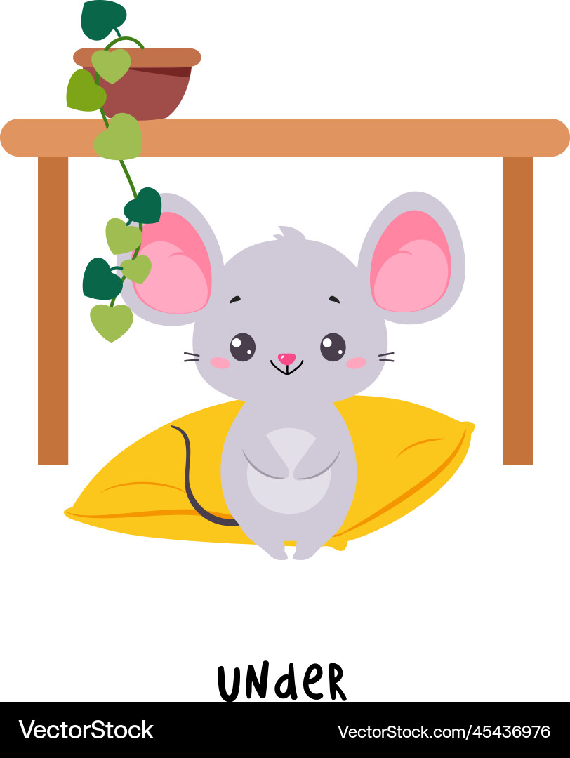 Little mouse sitting under table on pillow Vector Image