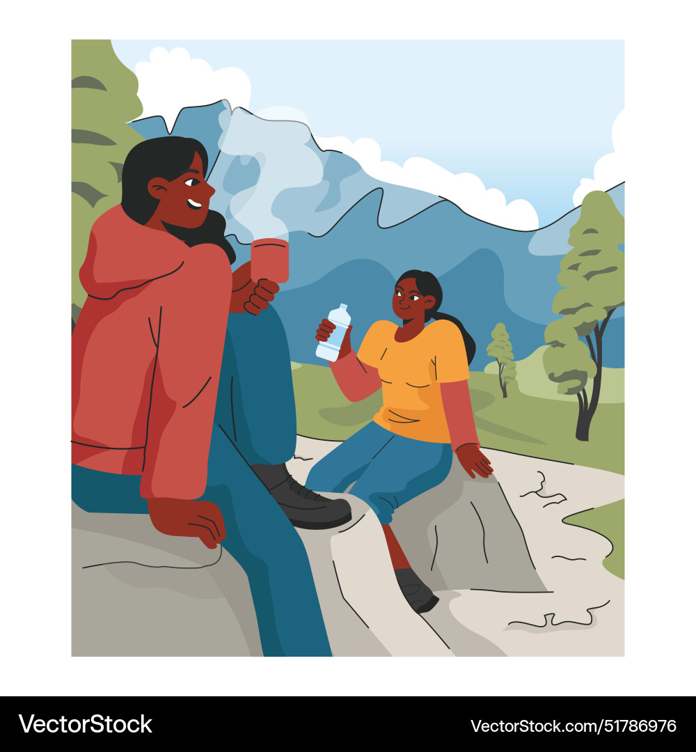 Mountaineering mountain climbers with backpacks Vector Image