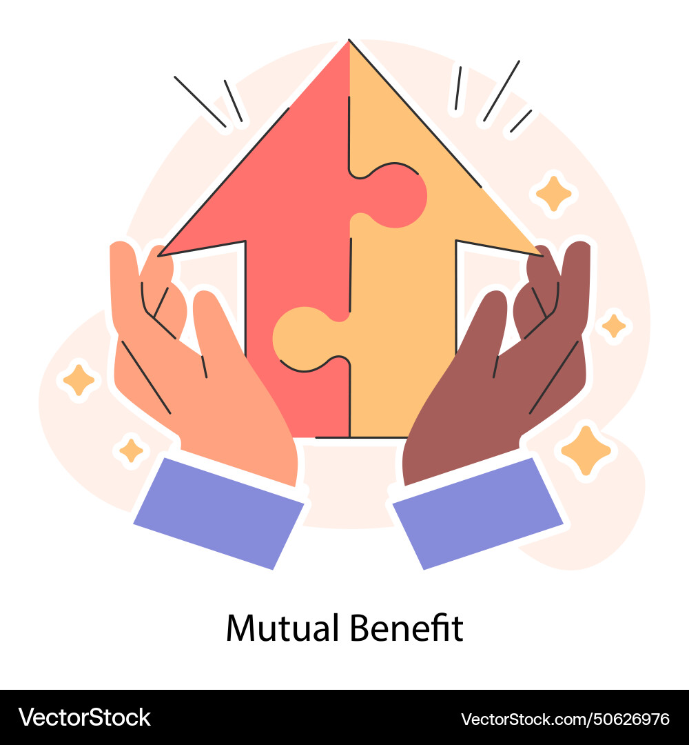 Mutual benefit two hands collaboratively form Vector Image