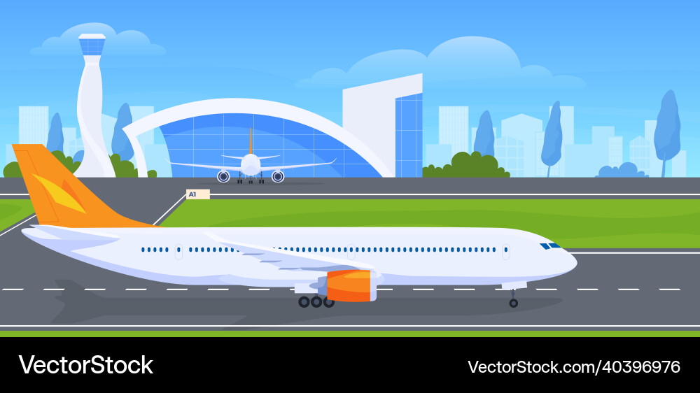 Passenger airplane taking off on runway modern Vector Image