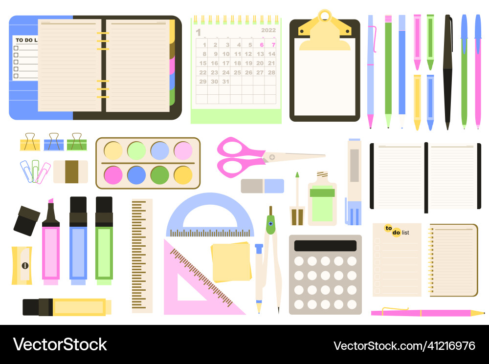 Stationery concept collection in flat cartoon Vector Image