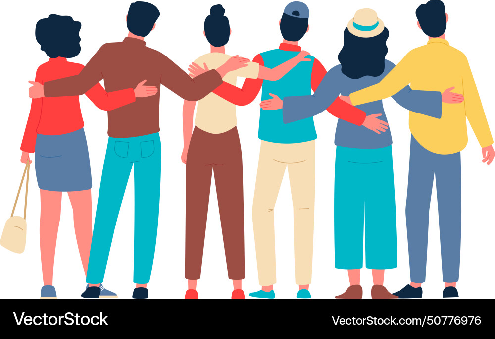 Young friends people standing together back view Vector Image