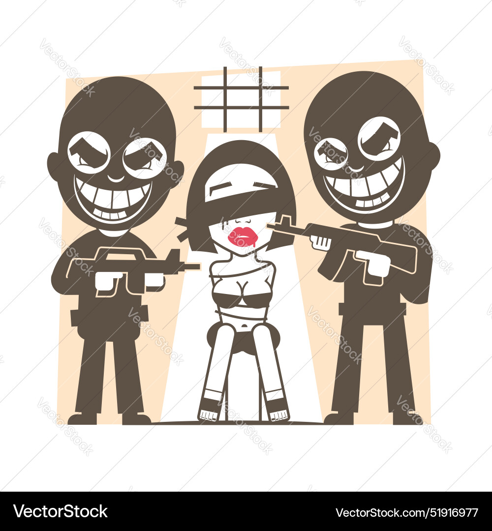 Armed terrorist point gun to hostage kidnapping Vector Image