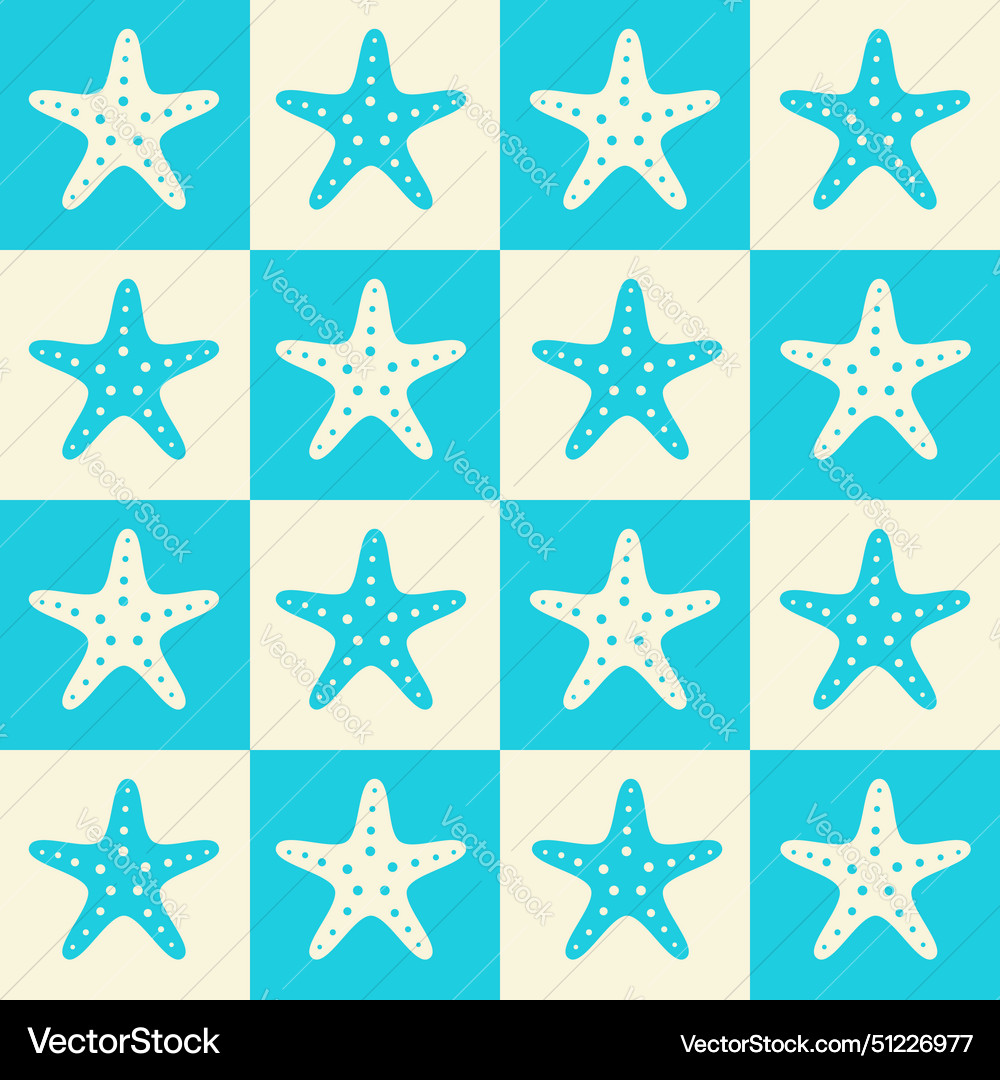 Checkered blue starfish seamless pattern Vector Image