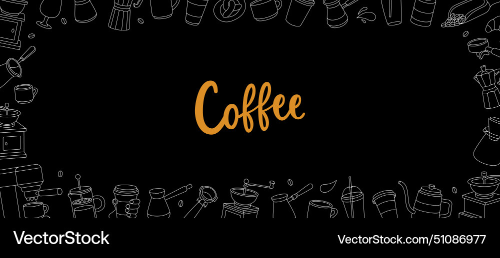 Coffee shop horizontal banner hand drawn elements Vector Image