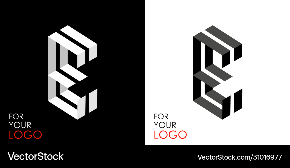 Isometric letter e from stripes lines template Vector Image