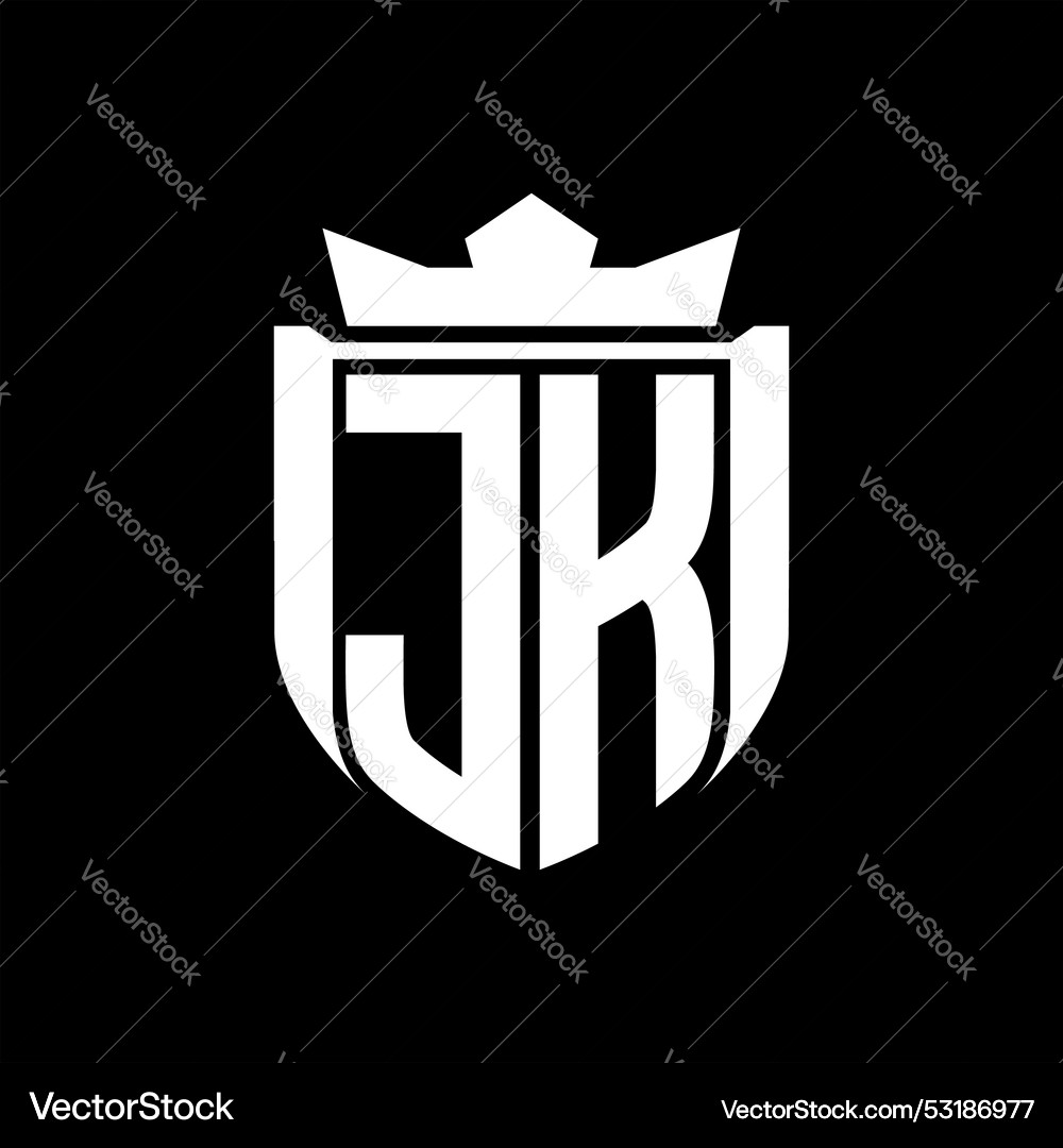 Jk letter logo shield shape inside badge Vector Image