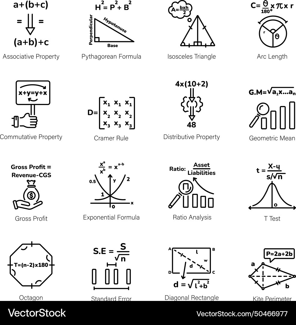 Modern collection of math education linear icons Vector Image