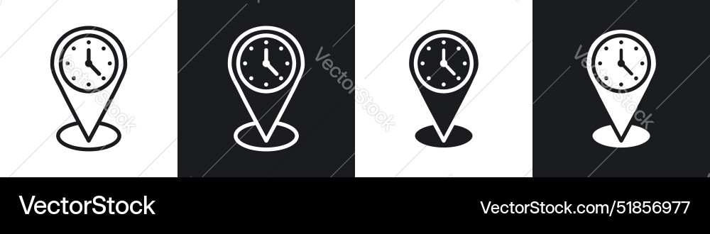 Real time location icon set in black and white Vector Image