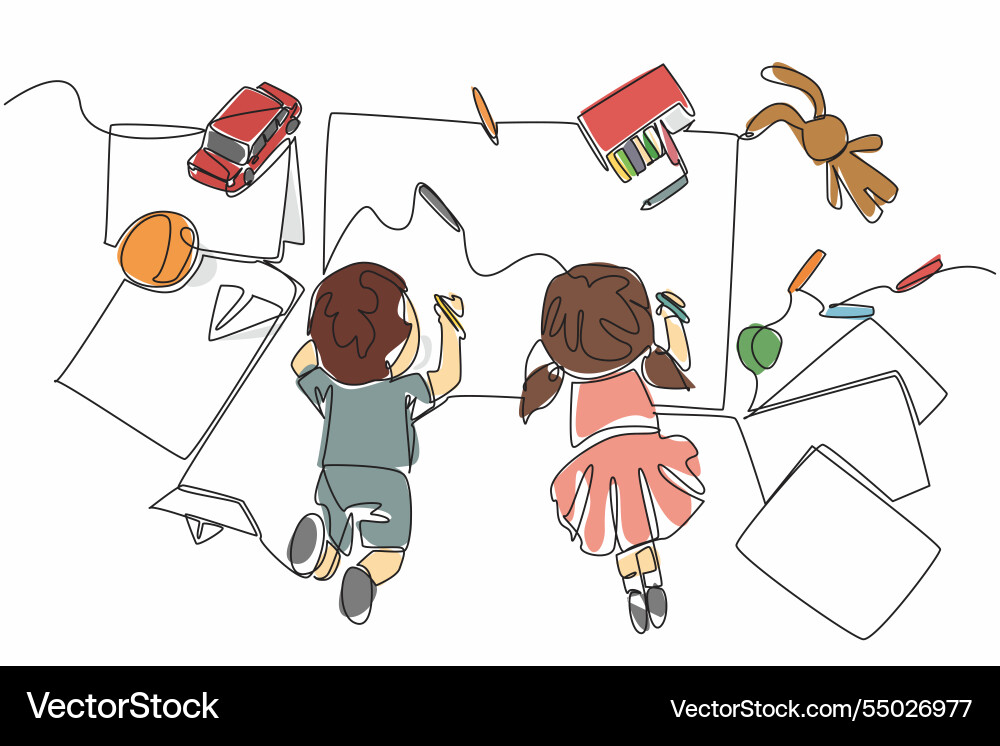 Single continuous line drawing boy and girl Vector Image