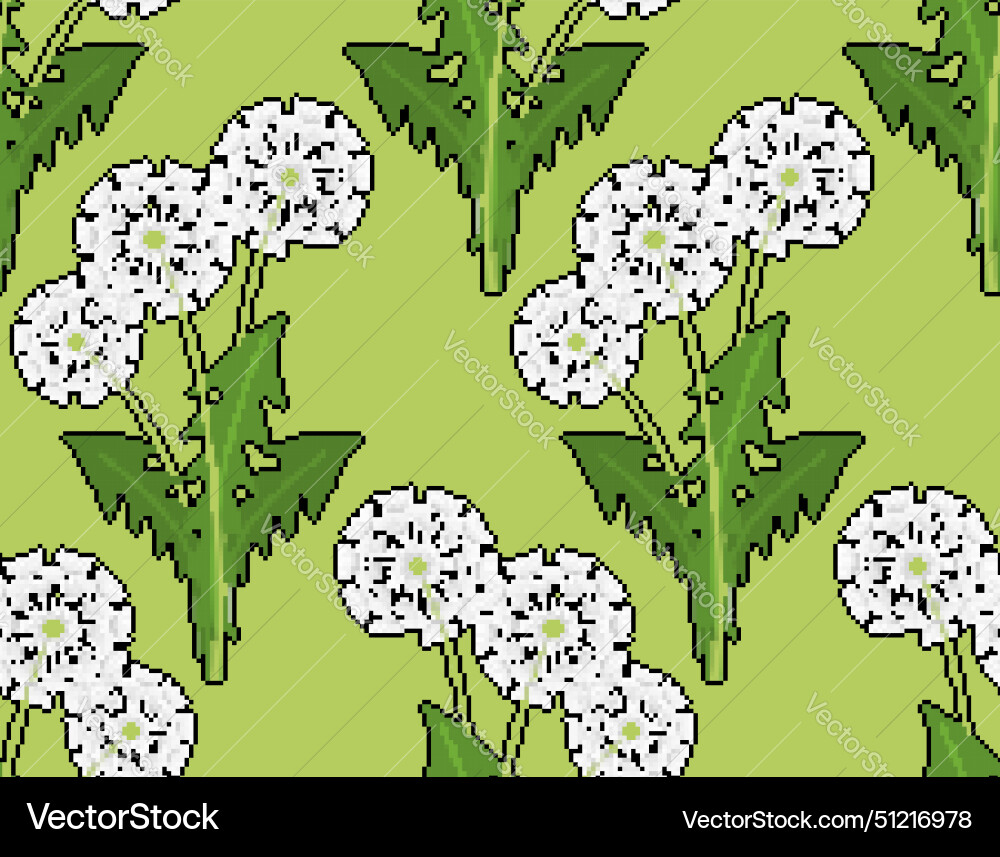 Dandelion pixel art pattern seamless 8 bit Vector Image