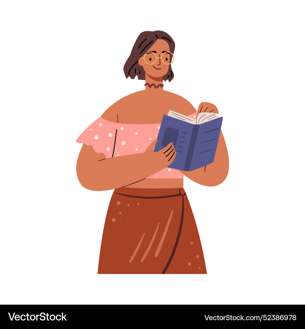 Modern girl student reading book Royalty Free Vector Image