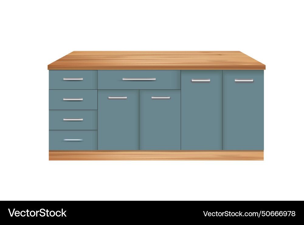 Pale blue kitchen design with oak wood Royalty Free Vector