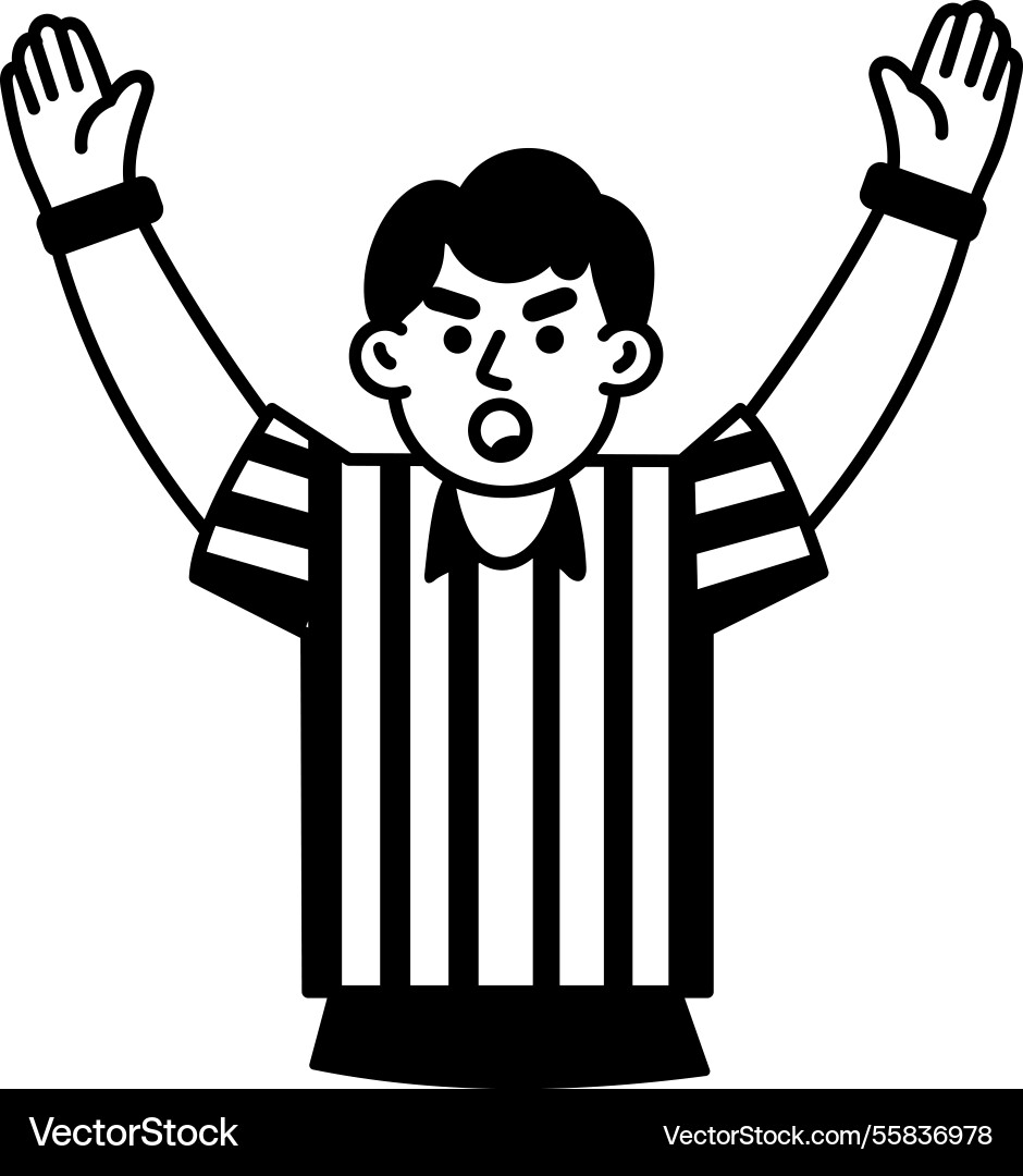 Referee doing touchdown signal pose doodle charac Vector Image