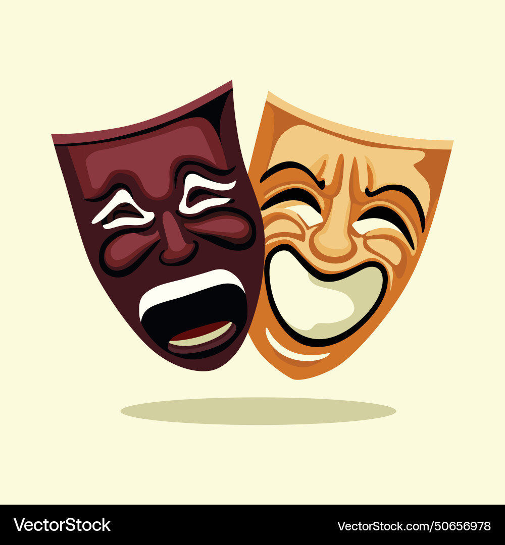 Two theatrical comedy and drama mask positive Vector Image