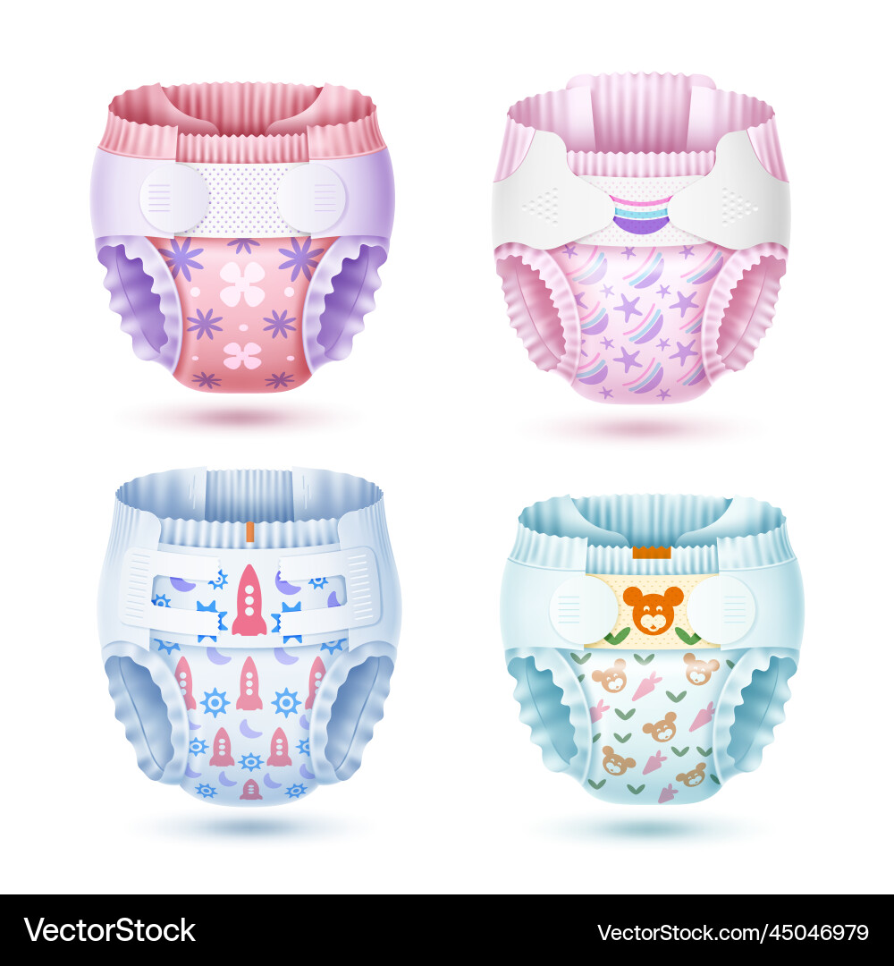 Baby diapers design realistic cotton absorbent Vector Image