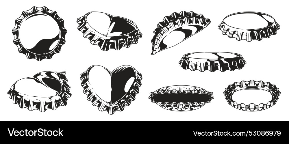 Bottle caps set elements monochrome Royalty Free Vector