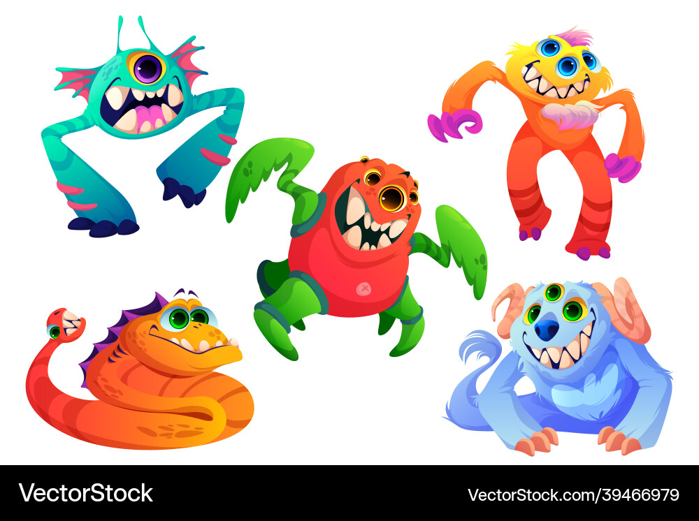 Cute little monsters funny alien animals Vector Image