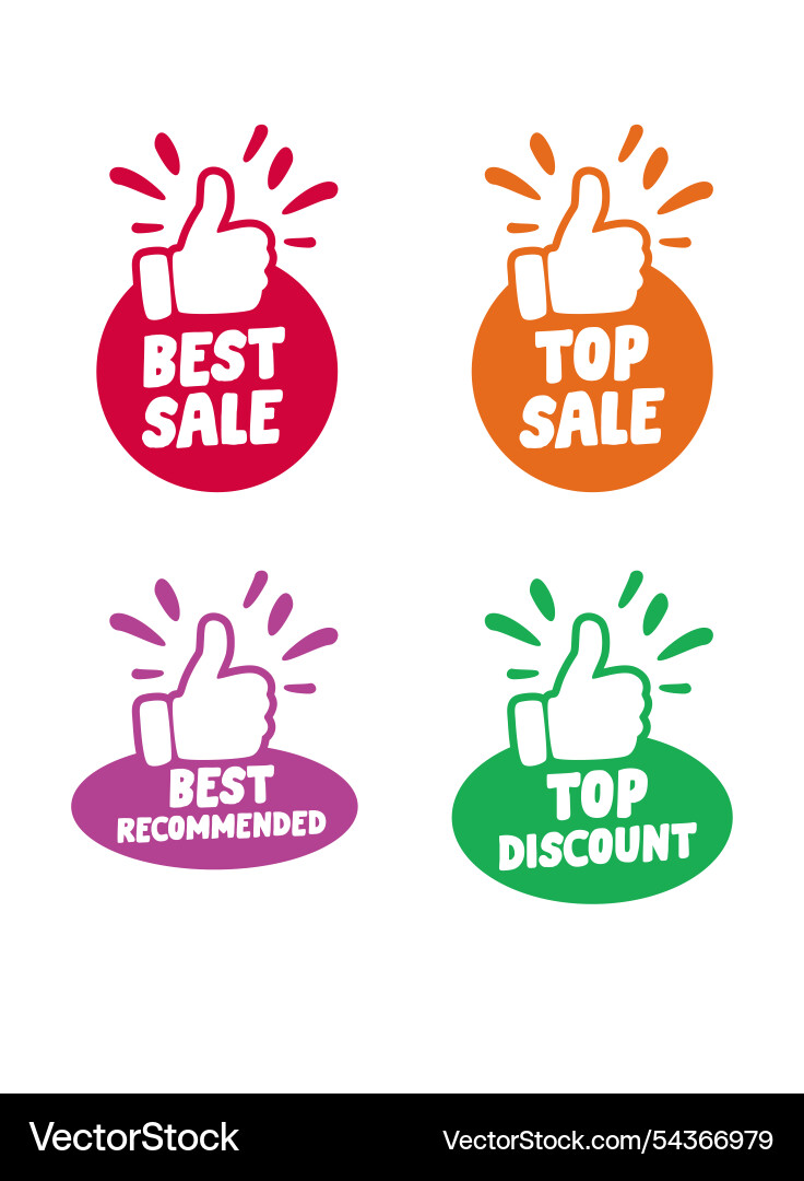 Hand banners set recommended with thumbs up Vector Image