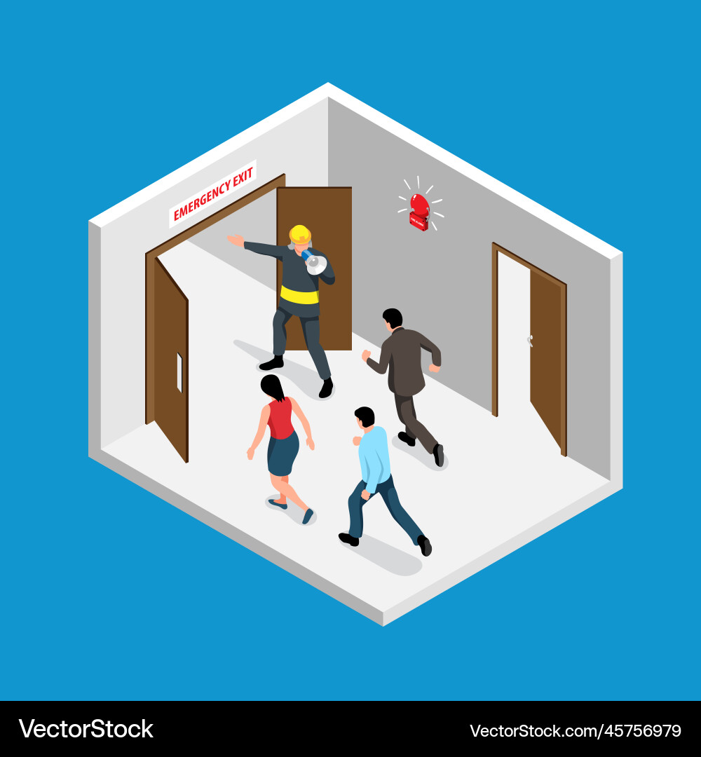 Isometric evacuation alarm Royalty Free Vector Image