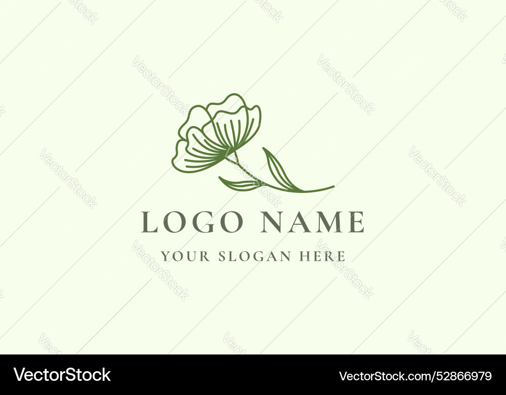 Logo line hand drawn flower branch editable file Vector Image