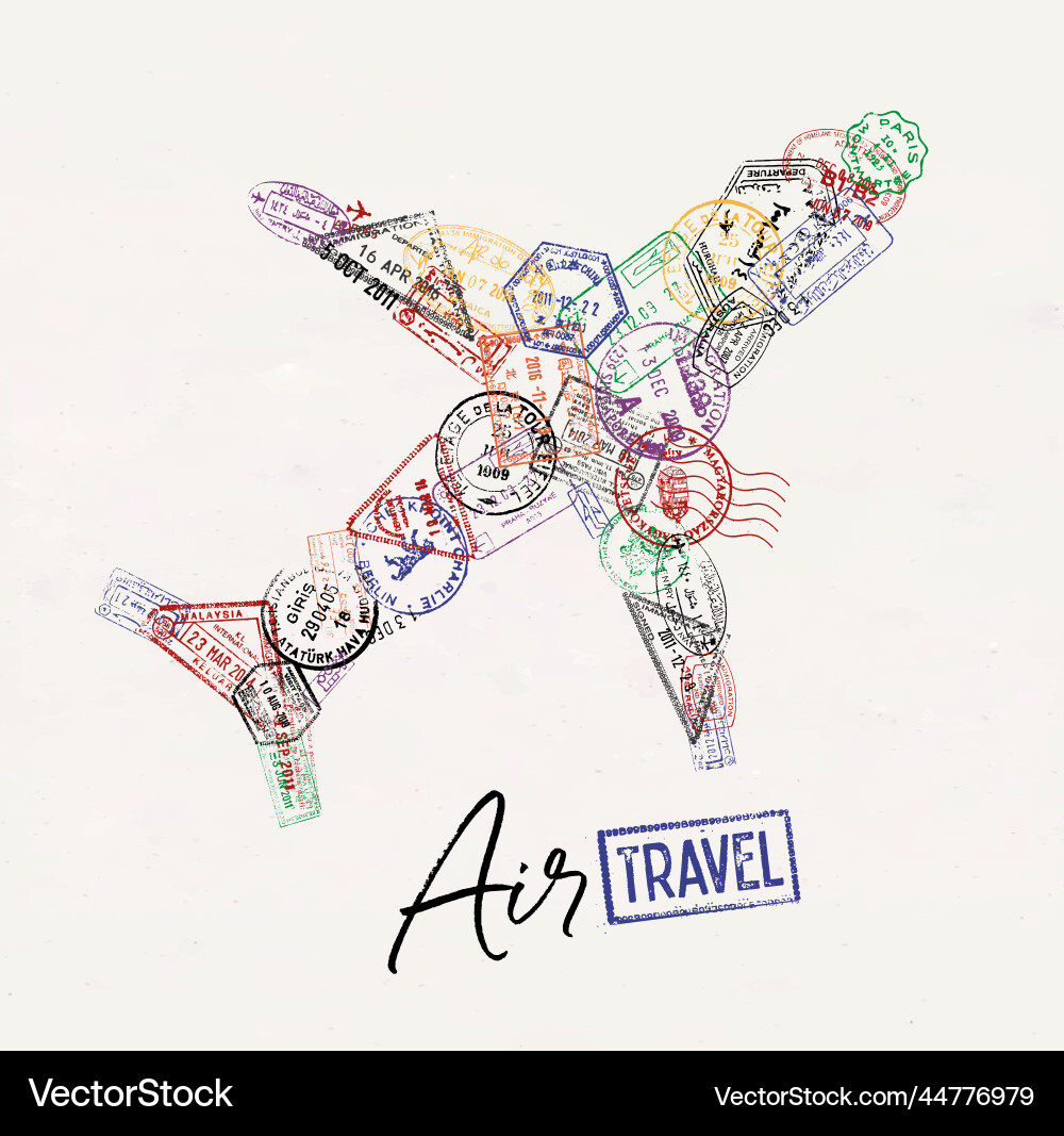 Passport stamp airplane poster Royalty Free Vector Image