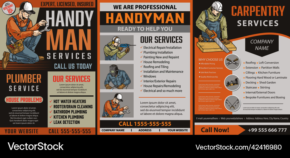 Handyman Services - Colorful Poster Set Royalty Free Vector
