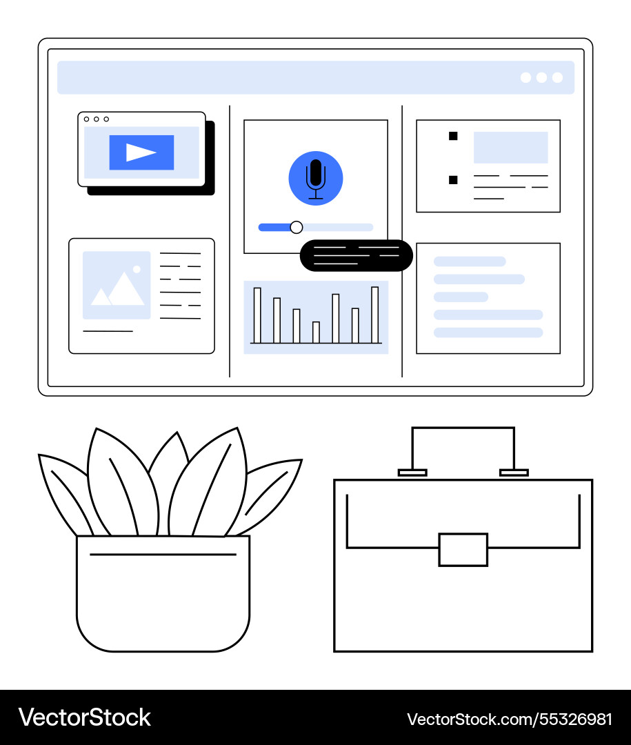 Digital workspace dashboard with media analytics Vector Image Digital workspace dashboard with media analytics Vector Image