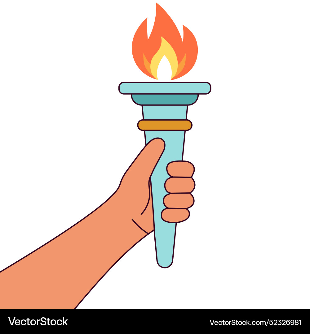 Hand holding torch with flaming fire Royalty Free Vector