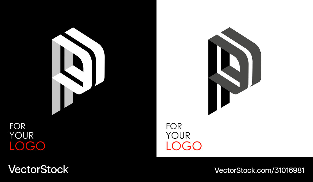 Isometric letter p from stripes lines template Vector Image