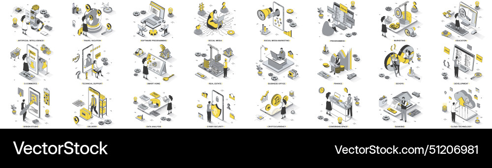 Mega set of isometric concepts contains Royalty Free Vector